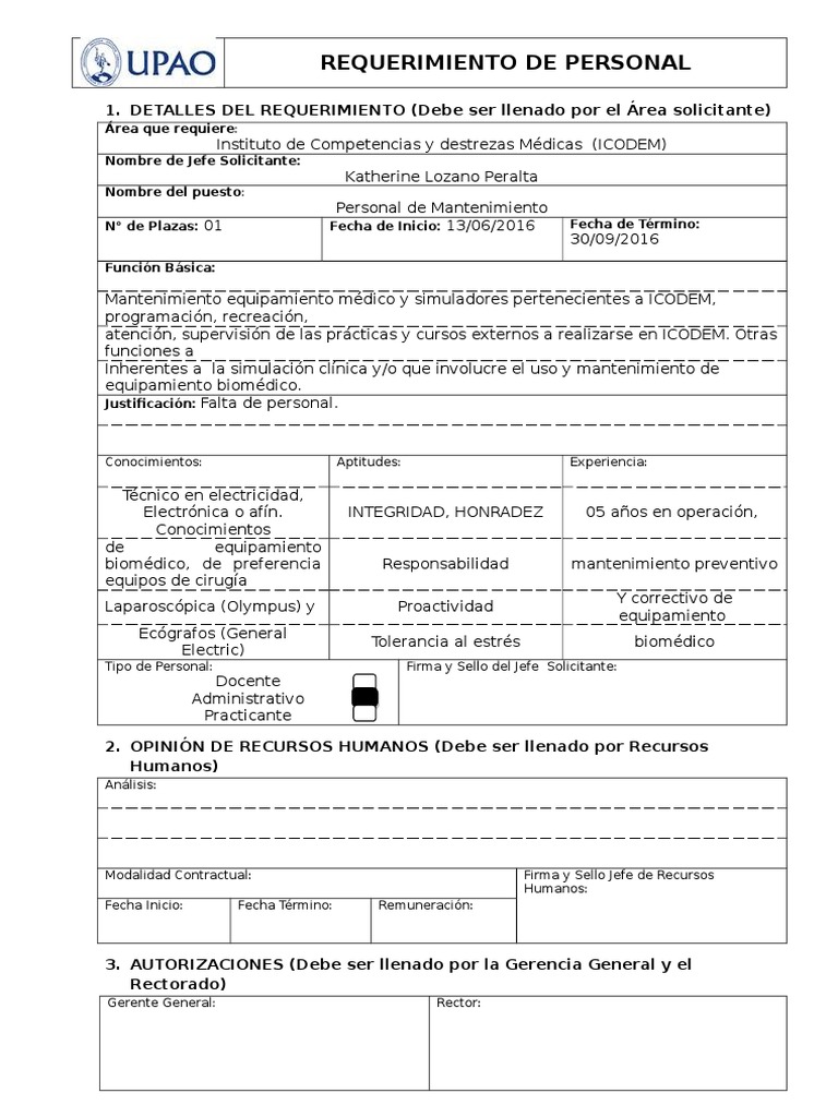 Formato de Requerimiento | Recursos humanos | Negocios