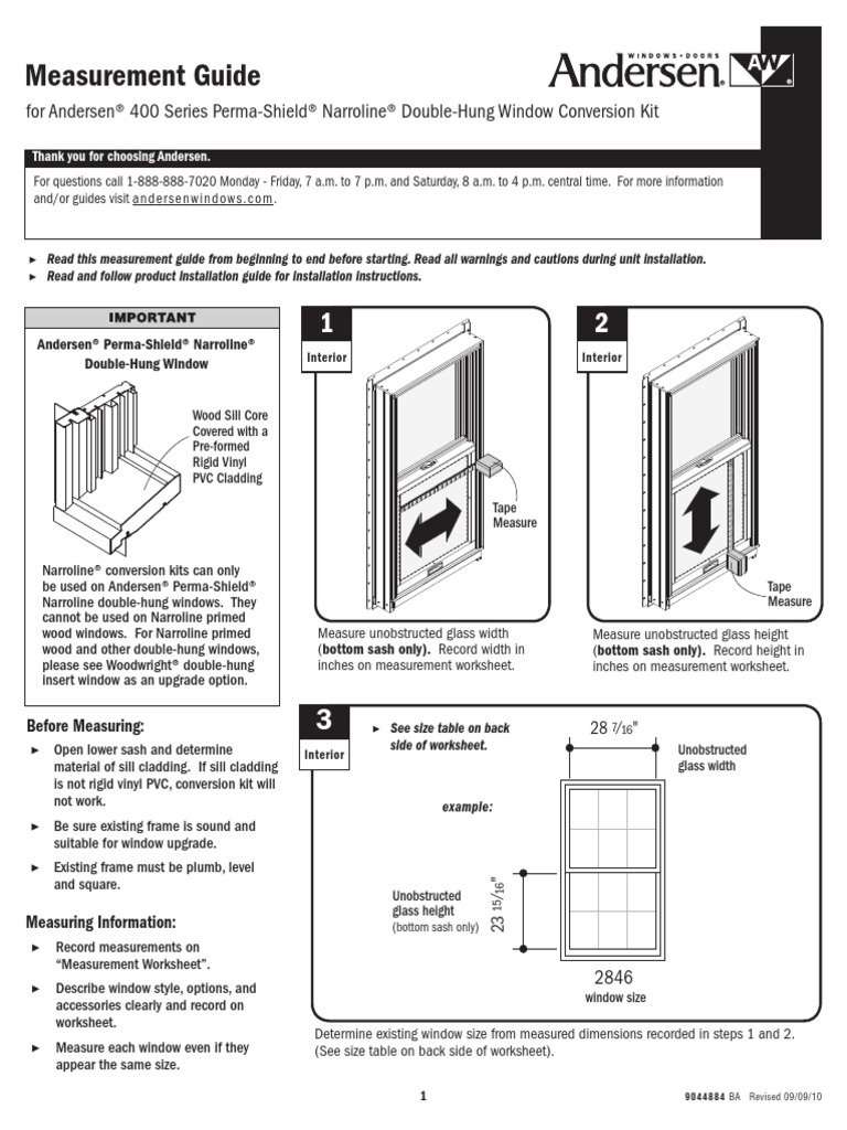 Measurement Guide Tear Pad 400 Series Narroline Conversion Kit Window ...