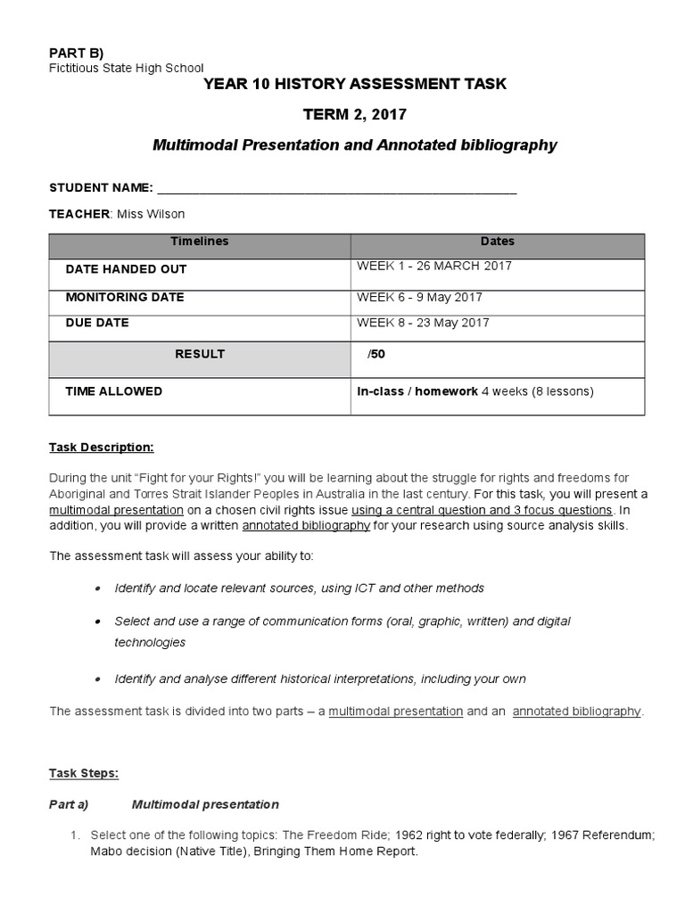 Year 10 Multimodal Task Sheet | PDF | Bibliography | Evaluation