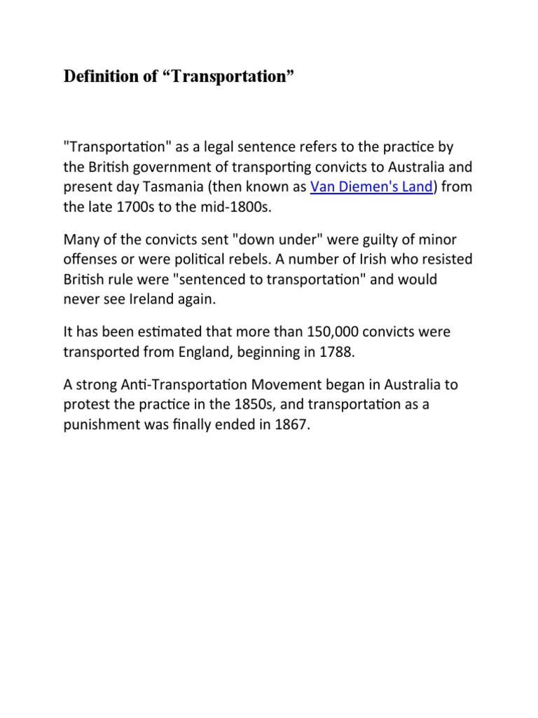 Definition of "Transportation": Van Diemen's Land | PDF | Transport | Sea