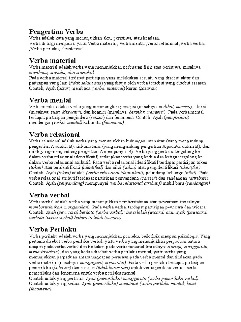 Pengertian dan Contoh Verba Material | PDF | Seni & Disiplin Bahasa