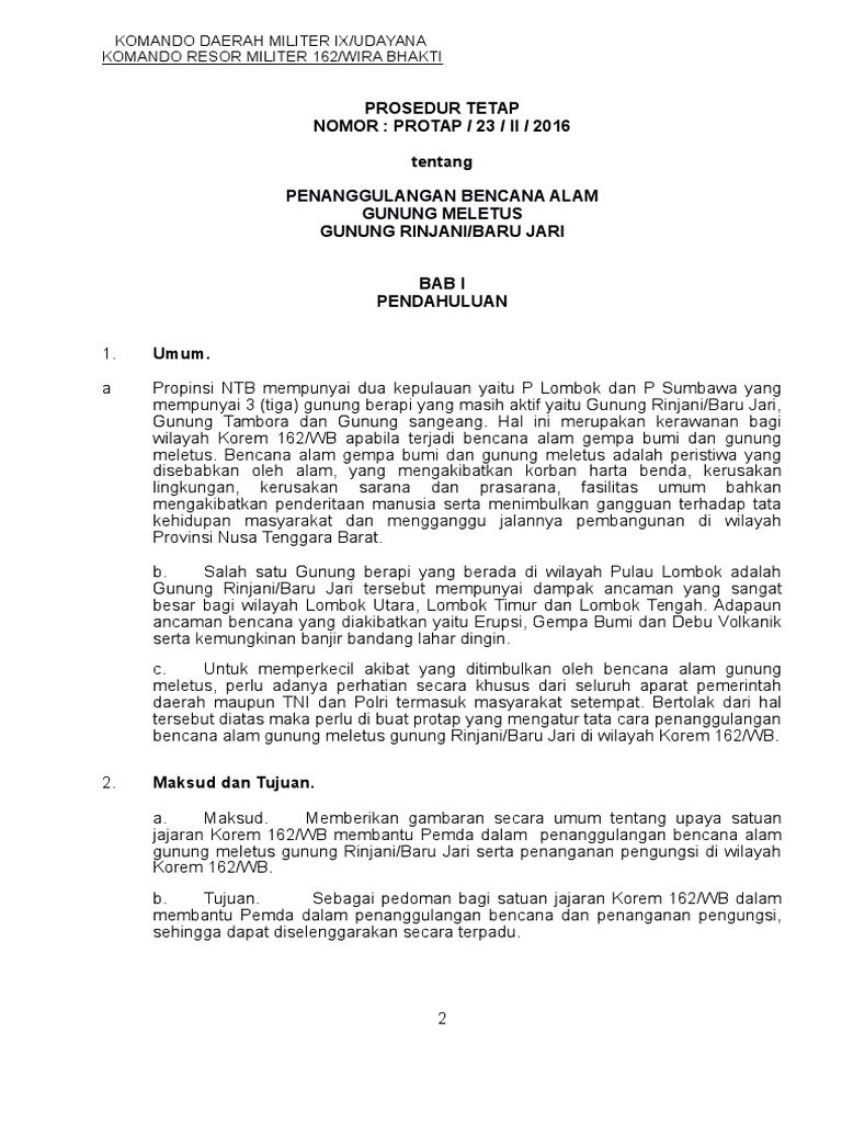 PROTAP BENCAL Gunung Meletus Korem 162 OKE | PDF