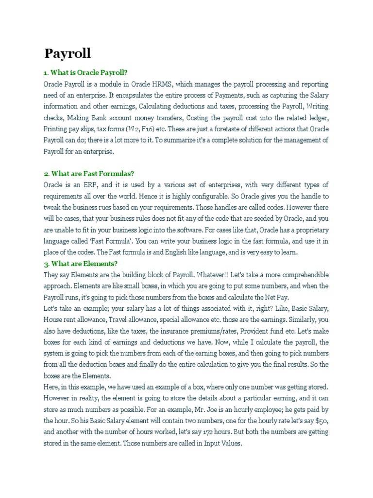 Payroll: 1. What Is Oracle Payroll? | PDF | Payroll | Cheque