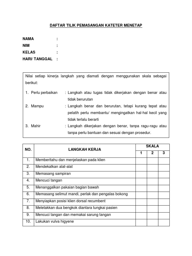 Daftar Tilik Pemasangan Kateter Menetap | PDF