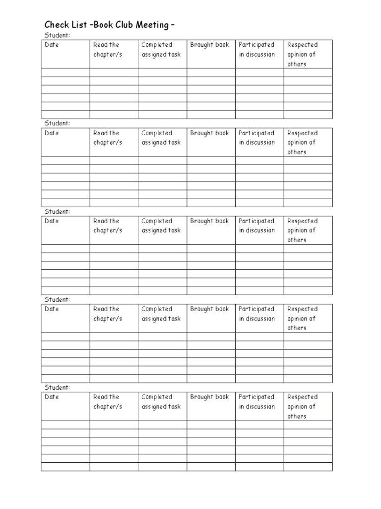 Book Club Meeting Checklist | PDF | Career & Growth