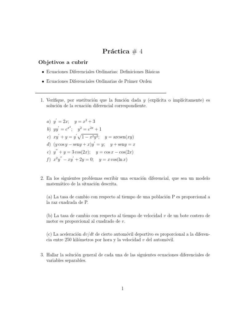 Practica EDO | PDF | Ecuaciones diferenciales | Ecuaciones