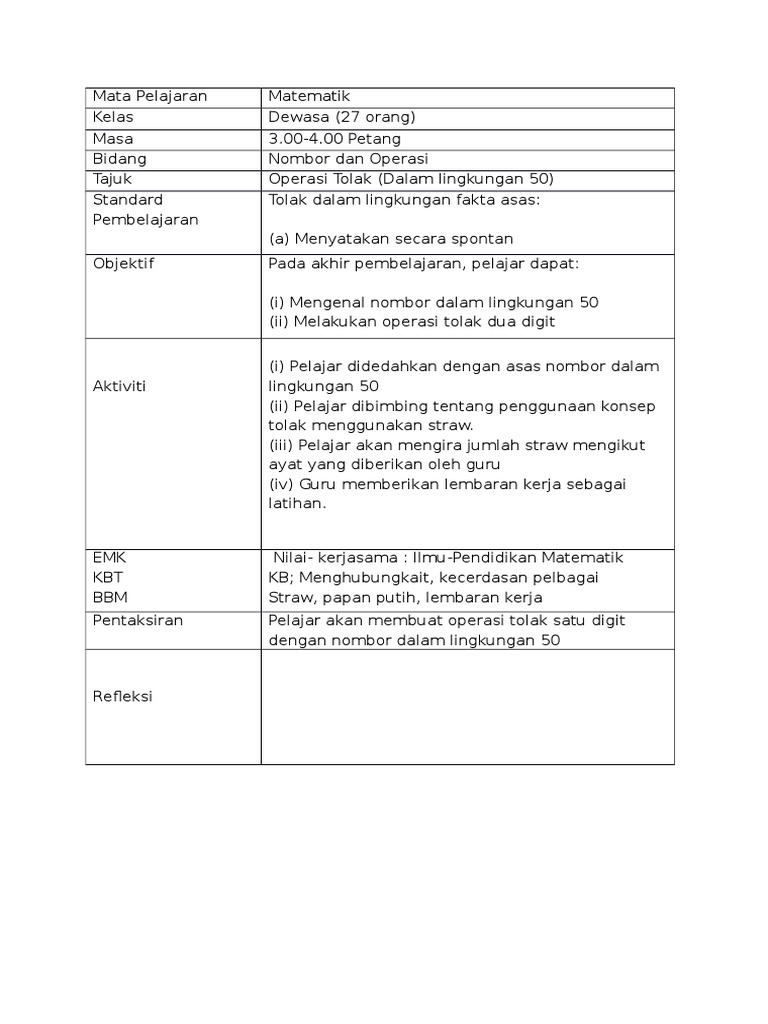 RPH (Maths Kedap) | PDF