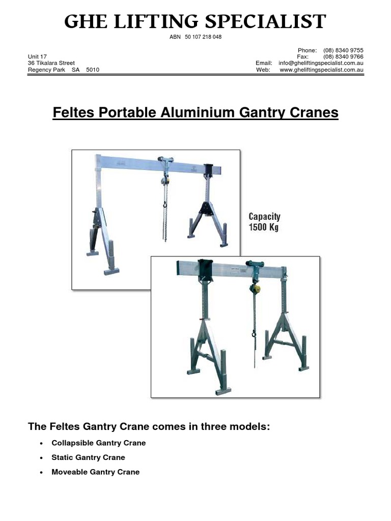Feltes Portable Cranes | PDF | Crane (Machine) | Equipment