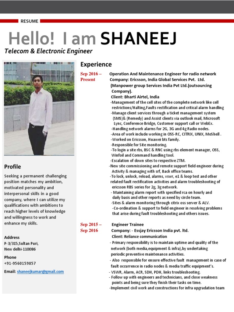 Telecom Engineer Resume: Shaneej Kumar | PDF | Ericsson ...