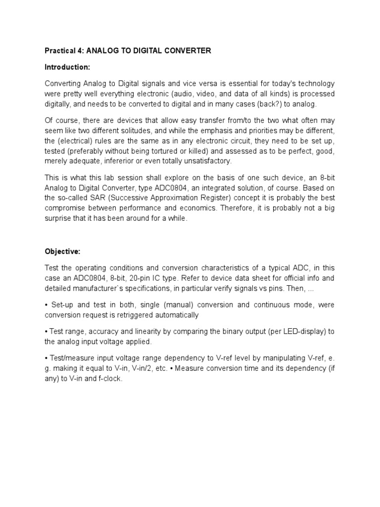 Practical 4 Report | PDF | Analog To Digital Converter | Electrical ...