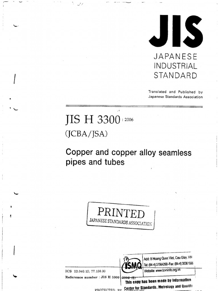 JIS H 3300 - 2006 Copper Andcopper Alloy Seamless Pipes and Tubes ...