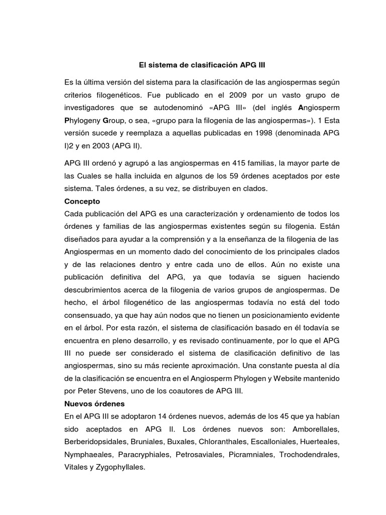 El Sistema de Clasificación APG III | PDF | Reproducción de plantas ...