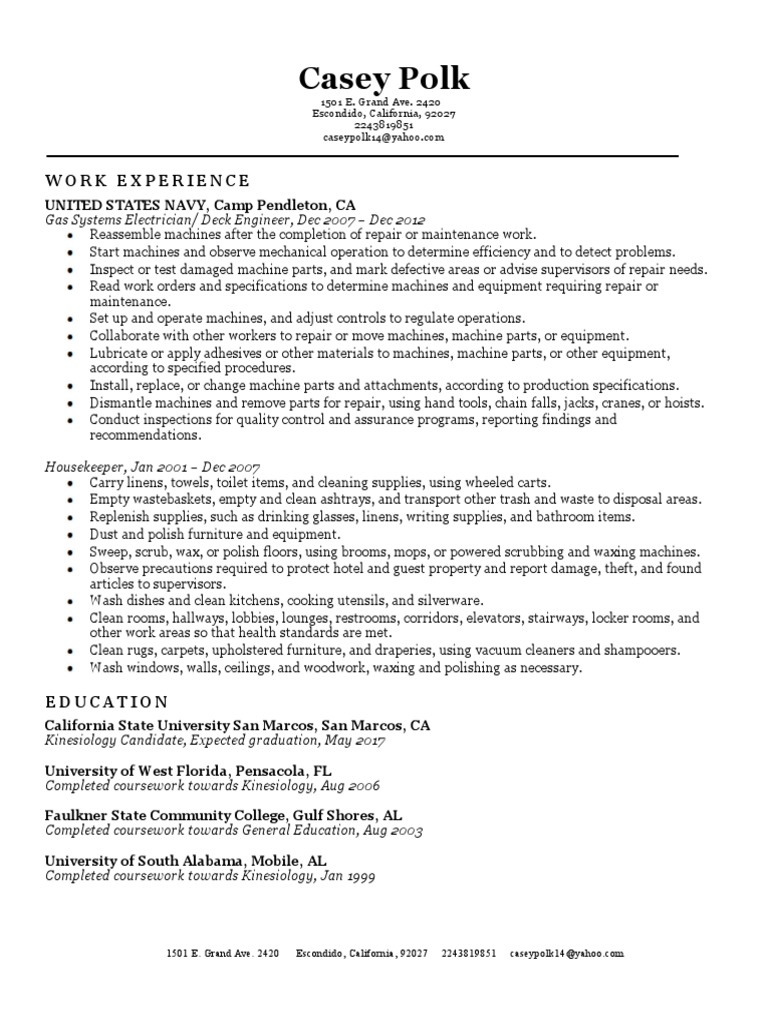 Kine 495 Resume Project | Download Free PDF | Housekeeping | Nature