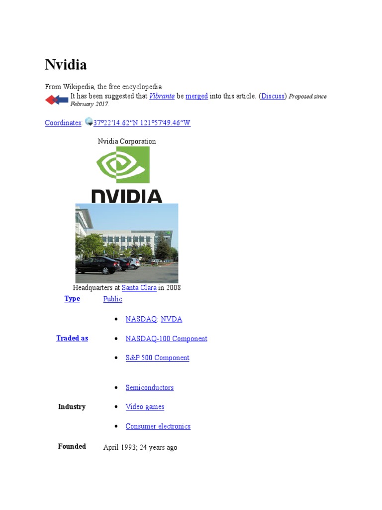 Nvidia: From Wikipedia, The Free Encyclopedia It Has Been Suggested ...
