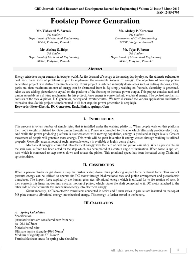 Footstep Power Generation | Download Free PDF | Structural Steel ...