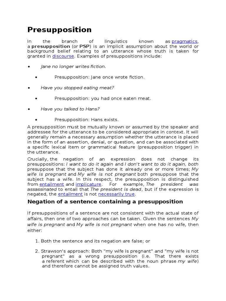 Presupposition | PDF | Rules | Cognition