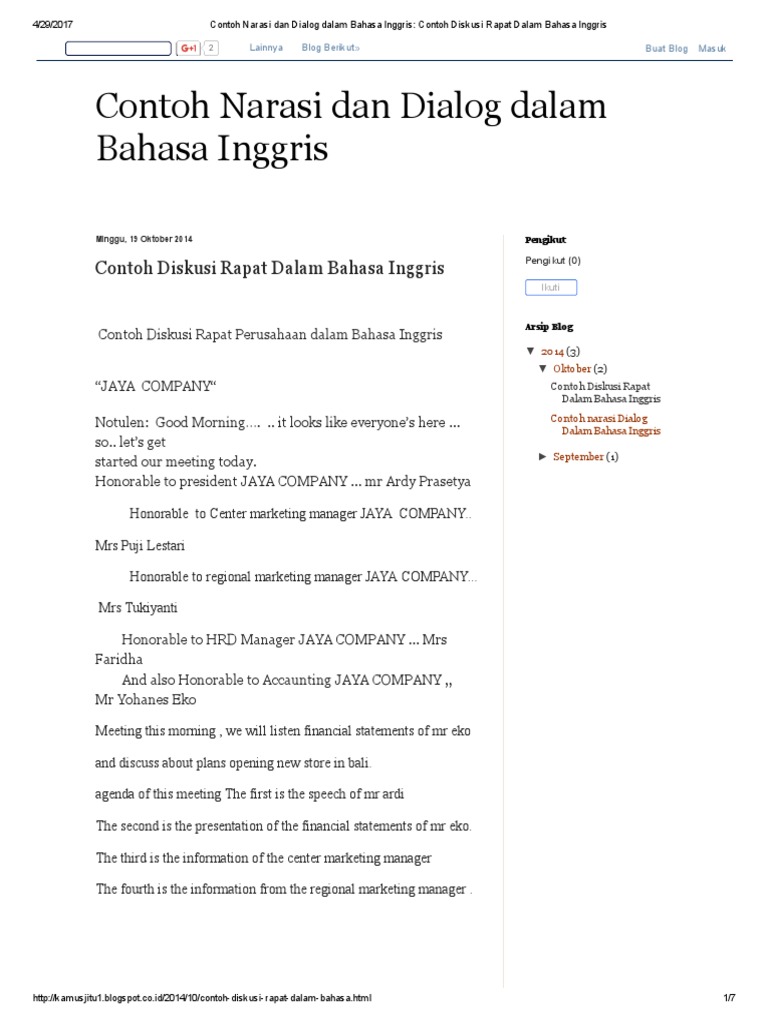 Contoh Narasi Dan Dialog Dalam Bahasa Inggris - Contoh Diskusi Rapat Dalam Bahasa Inggris | PDF