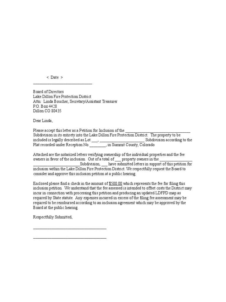 Subdivision Property Owners Form Letter Requesting Inclusion | PDF