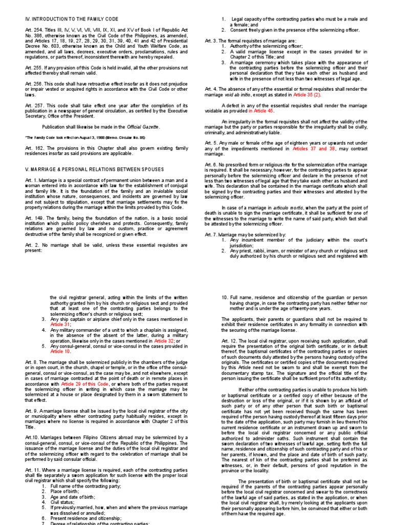 (Family Code) Codal Exam Reviewer | PDF | Marriage License | Annulment