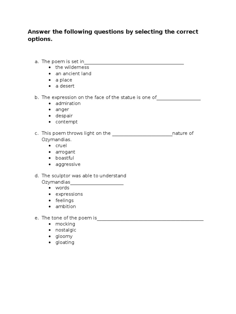 Answer The Following Questions by Selecting The Correct Options | PDF