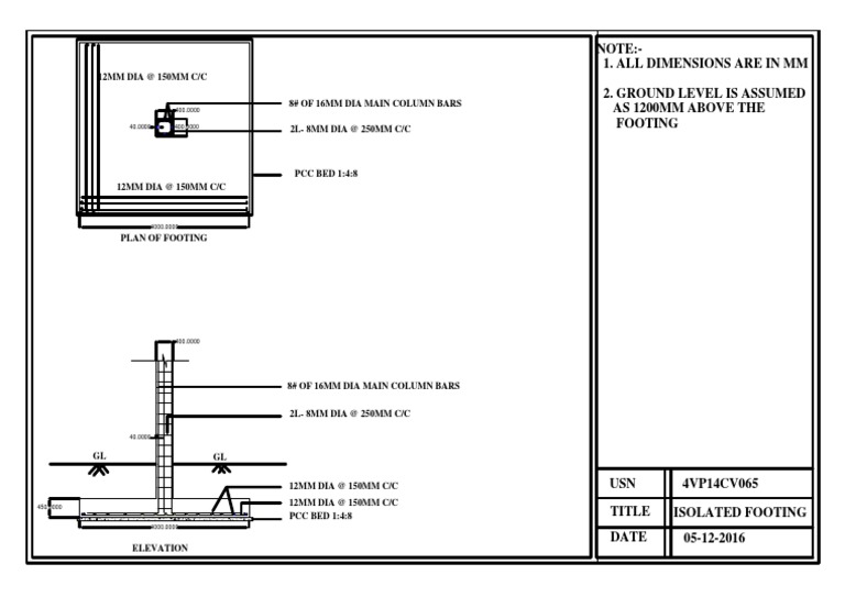 All Dimensions Are in MM 2. Ground Level Is Assumed As 1200Mm Above The ...