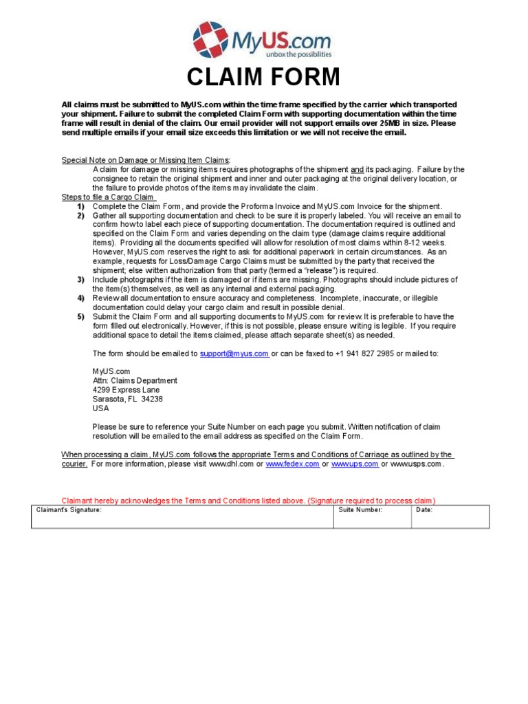 Claim Form | PDF | Cargo | Email