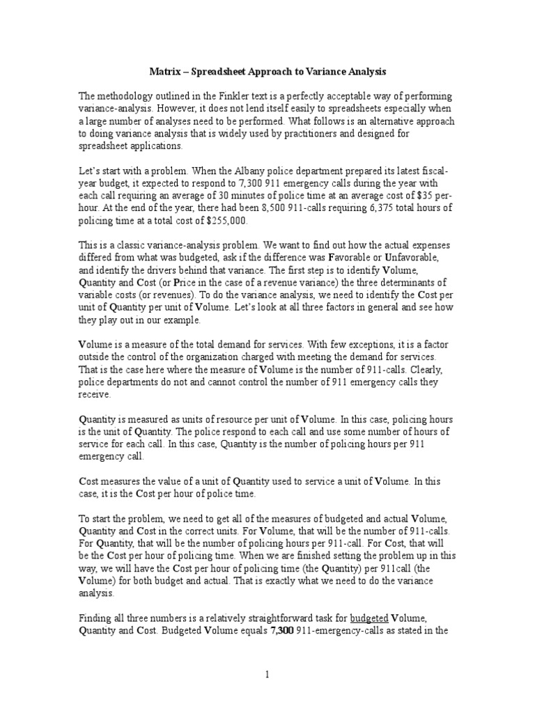 Matrix Approach To Variance Analysis | PDF | Variance | Subtraction