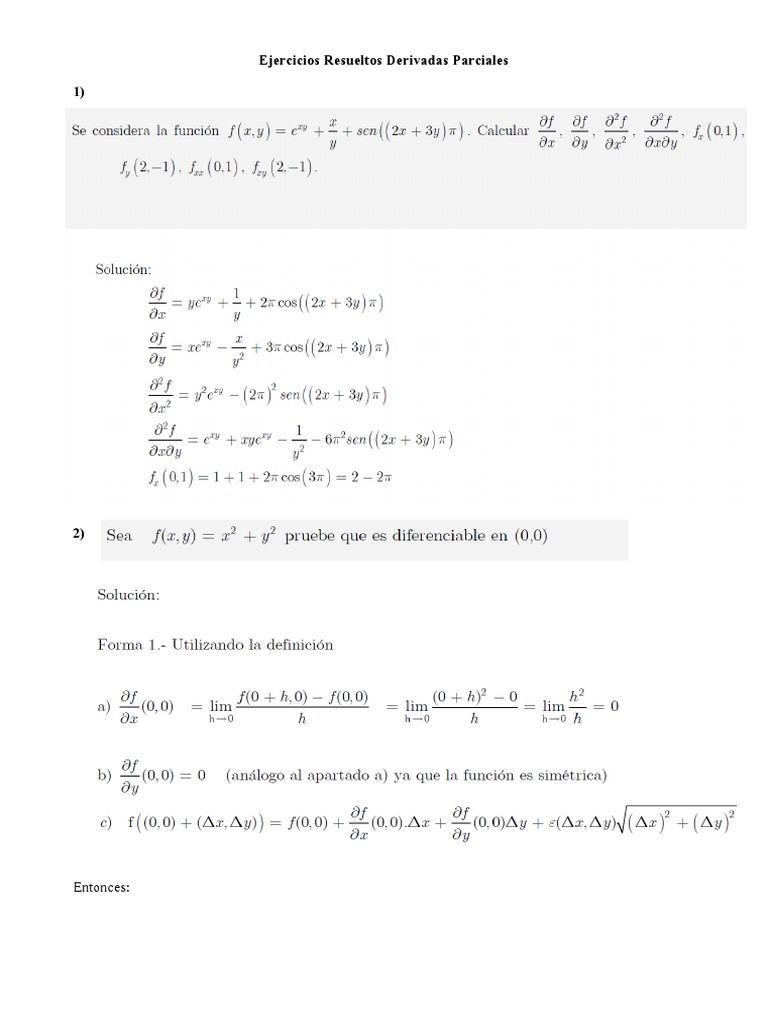 Ejercicios Resueltos Derivadas Parciales | PDF | Derivado | Calculo diferencial