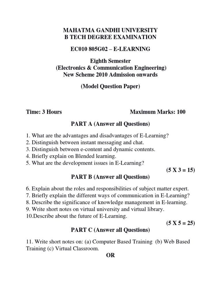 E-Learning Model Question Paper | PDF | Computers | Technology ...