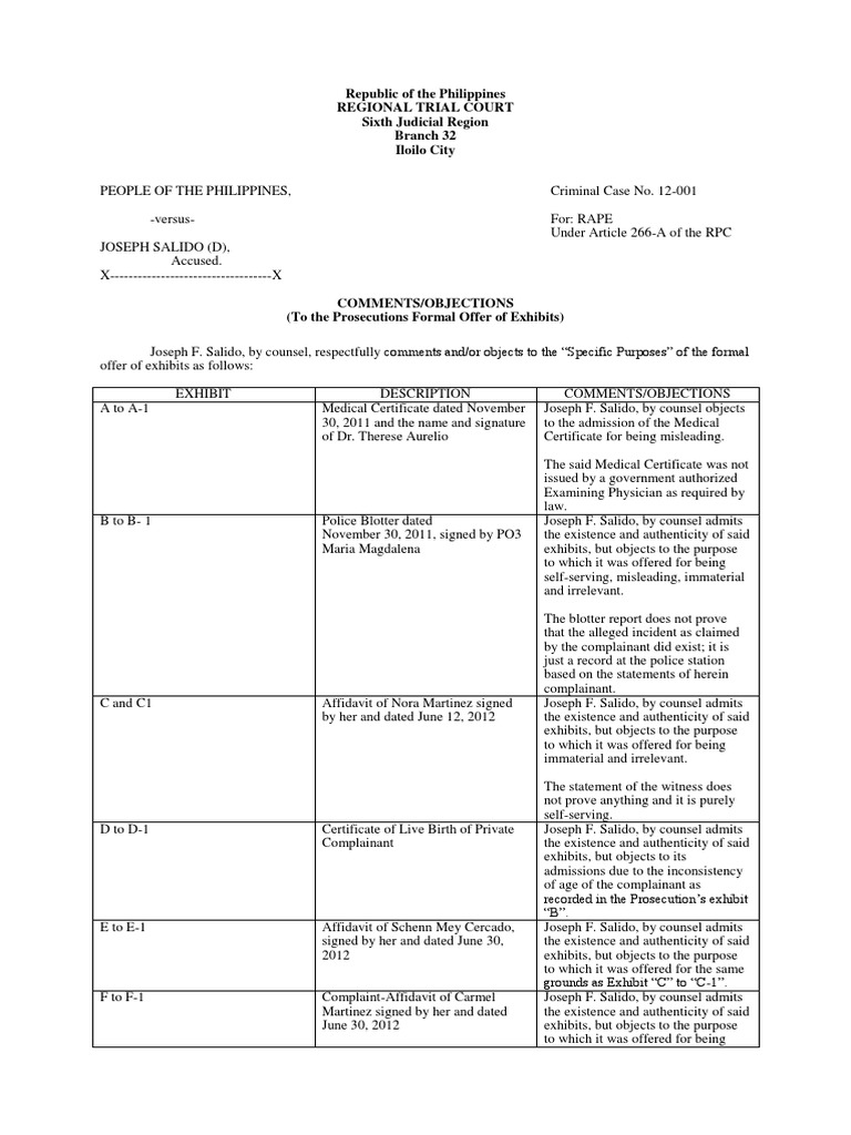 example of formal offer of evidence | Judiciaries | Government Information