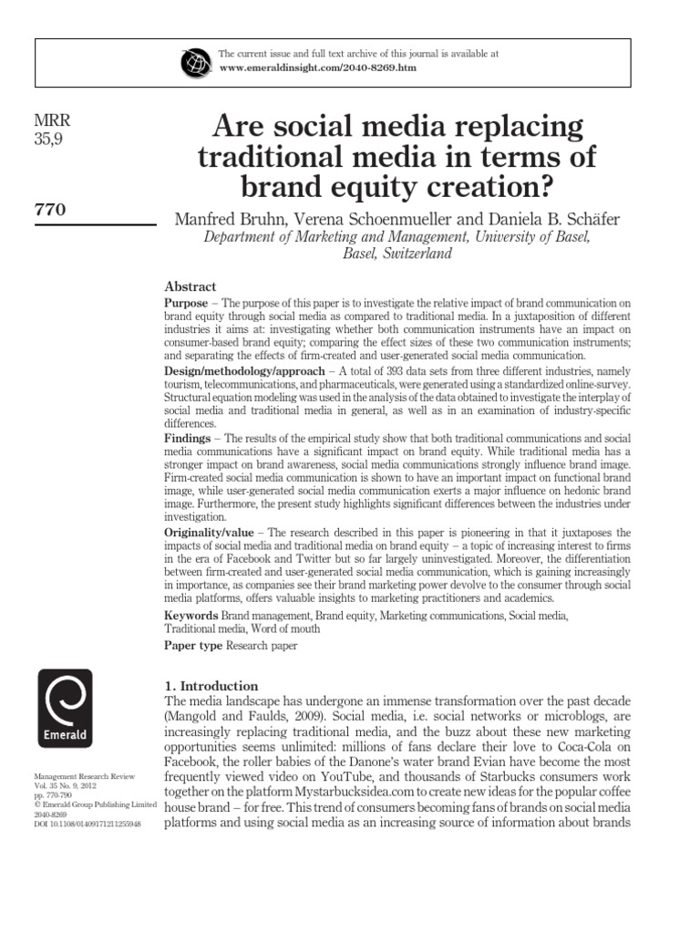 Are Social Media Replacing Traditional Media in Terms of Brand Equity ... Are Social Media Replacing Traditional Media in Terms of Brand Equity ...