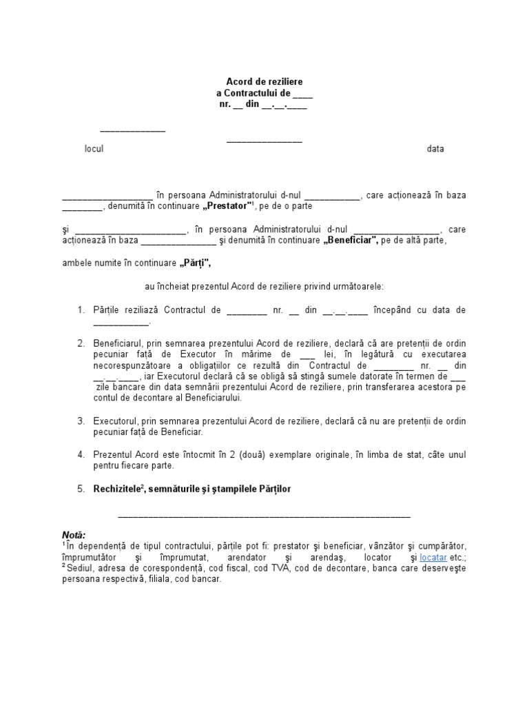 Reziliere Contract de Comodat Reziliere Contract de Comodat