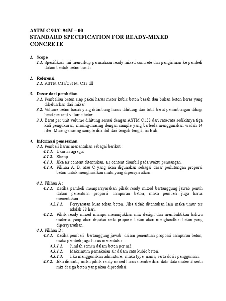ASTM C 94 (Standard Spesification For Ready-Mixed Concrete) | PDF