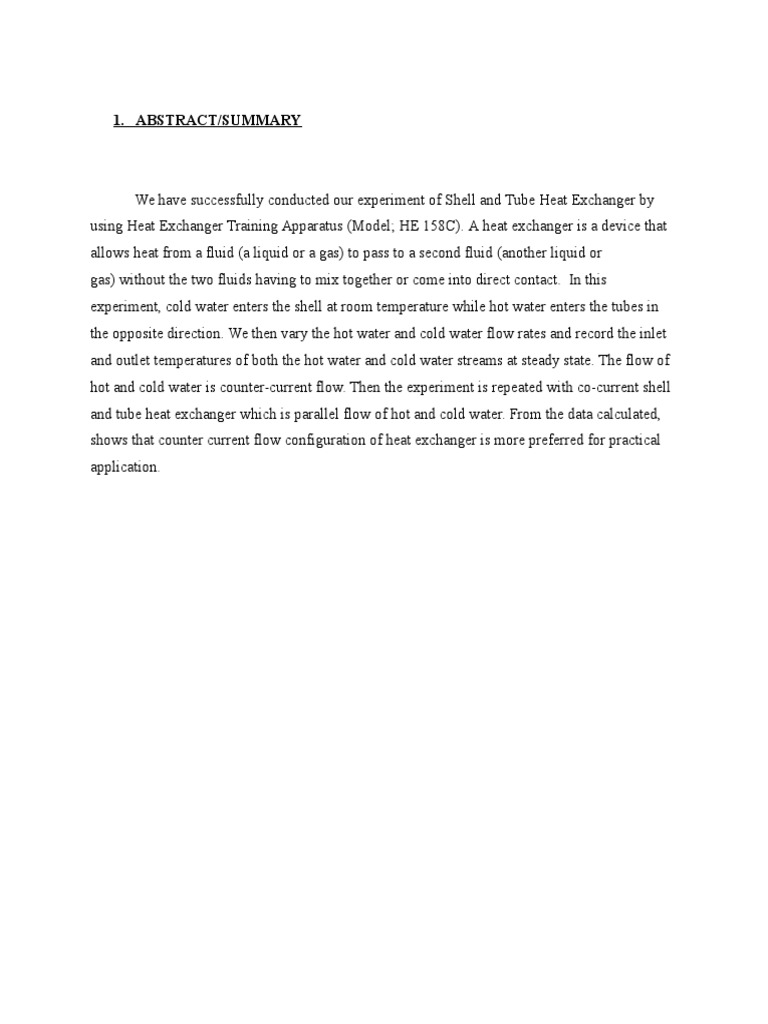 Lab Report Shell &tube Heat Exchanger | PDF | Heat Exchanger | Flow ...
