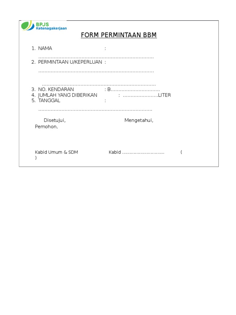 Form Permintaan BBM | PDF