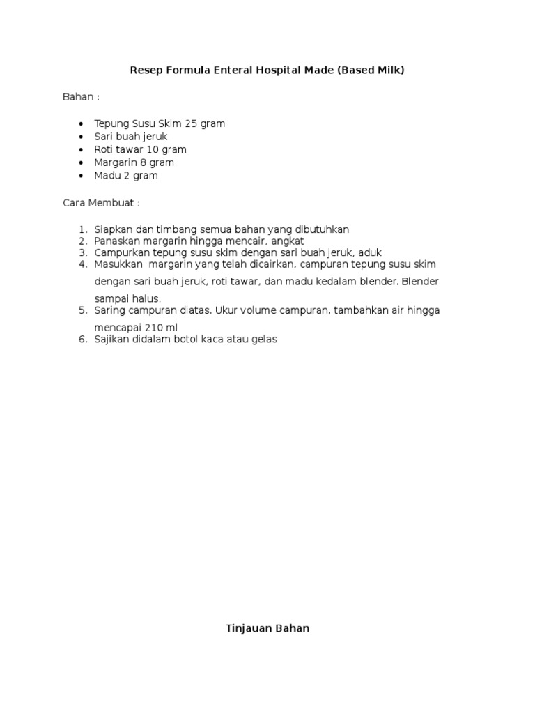 Resep Formula Enteral Hospital Made | PDF