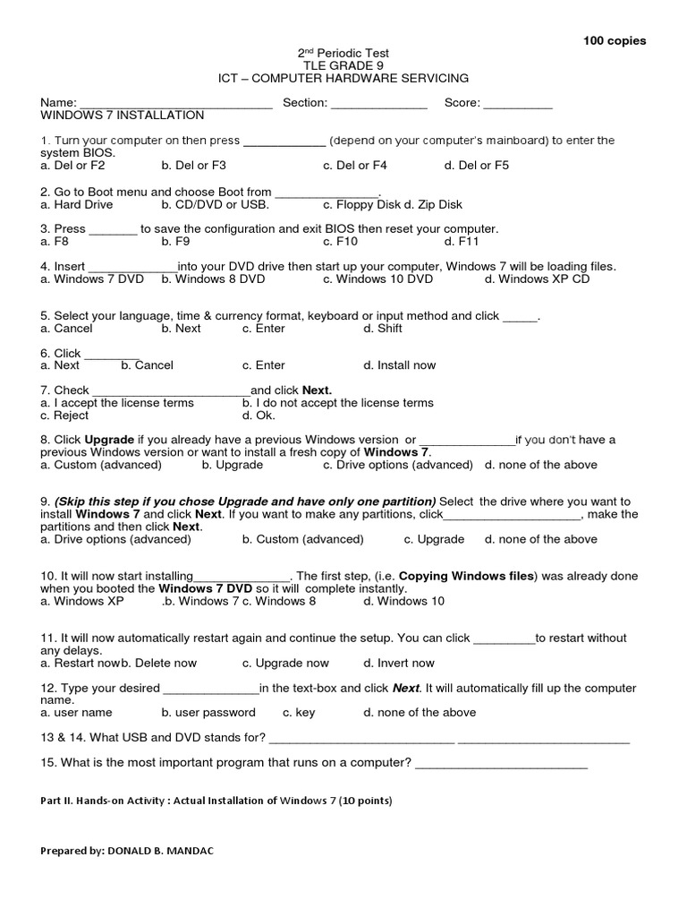 Grade 9 ICT 2nd Quarter Exam Review | PDF | Windows 7 | Booting