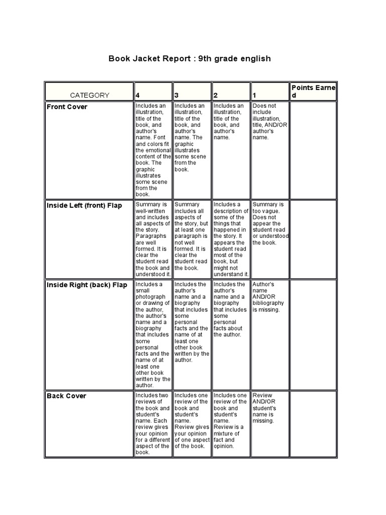 Book Jacket Report: 9th Grade English: Category | Download Free PDF ...
