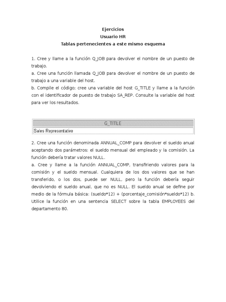 Ejercicios PLSQL | PDF | Pl / Sql | Tabla (base de datos)