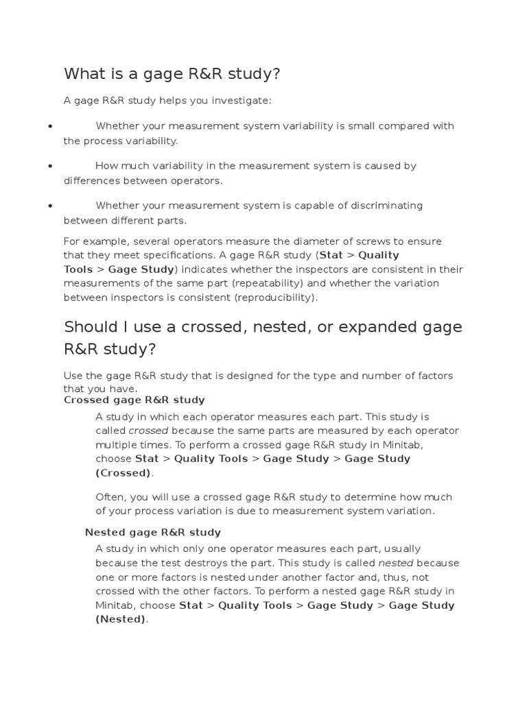 What Is A Gauge R&R Minitab | PDF