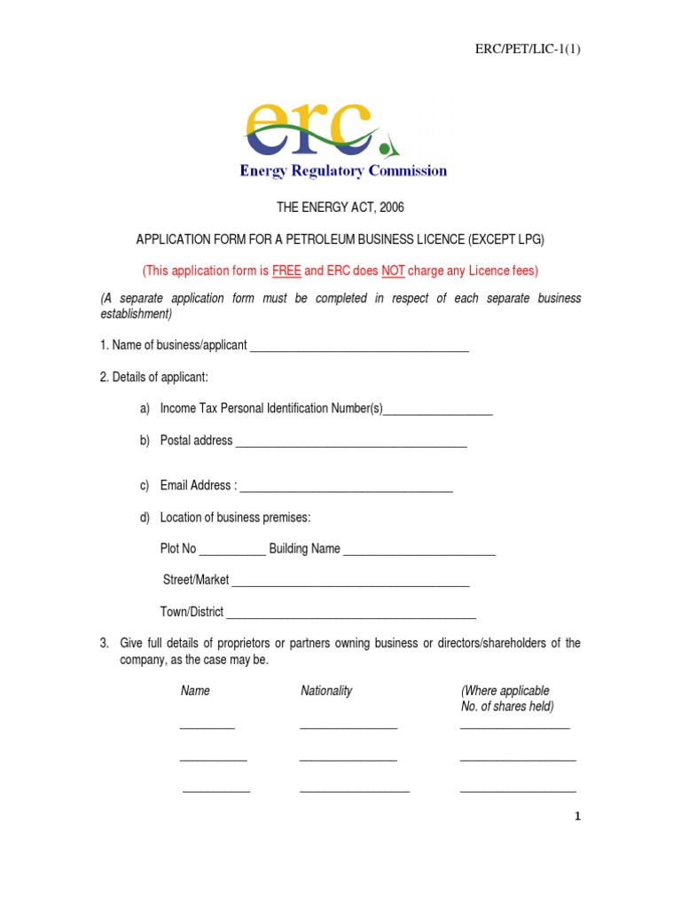 Petroleum Business Licence Application Form | PDF | Sole Proprietorship ...