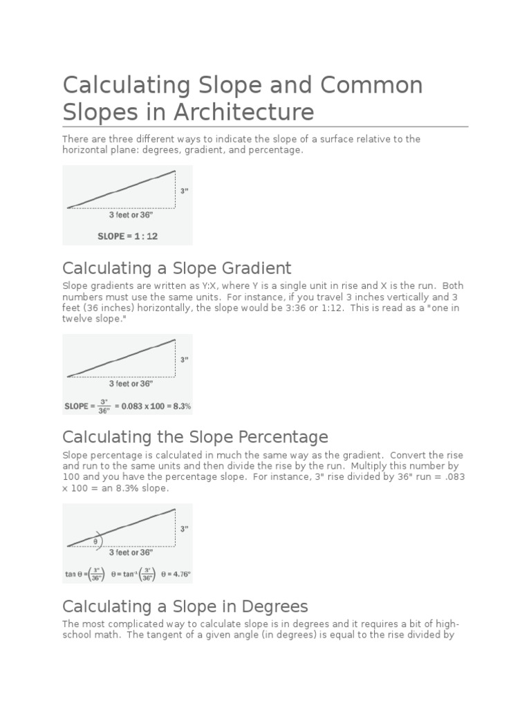 Calculating Slope and Common Slopes in Architecture | PDF | Slope | Space Calculating Slope and Common Slopes in Architecture | PDF | Slope | Space