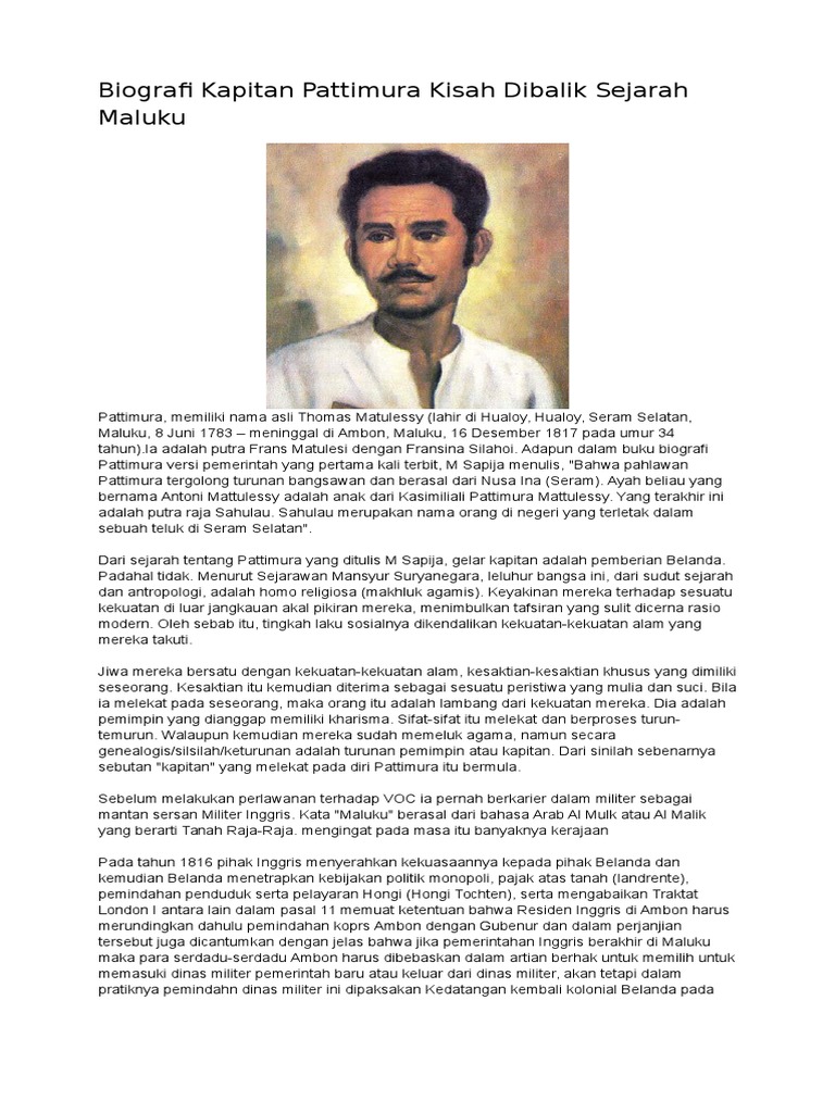 Biografi Kapitan Pattimura Kisah Dibalik Sejarah Maluku | PDF | Sejarah ...