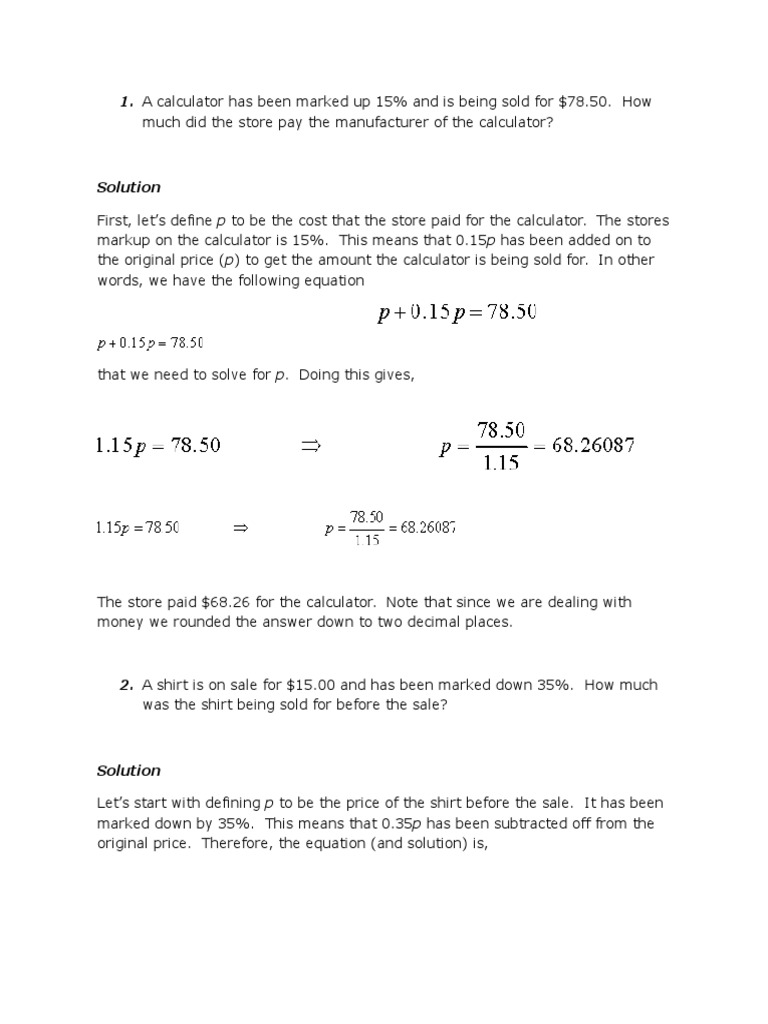 Solving Word Problems Involving Percentage Markups, Discounts, Interest ...