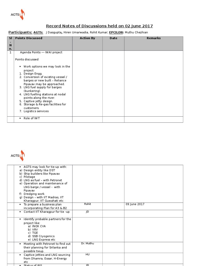 IWAI Project Discussion Notes - June 2017 | PDF