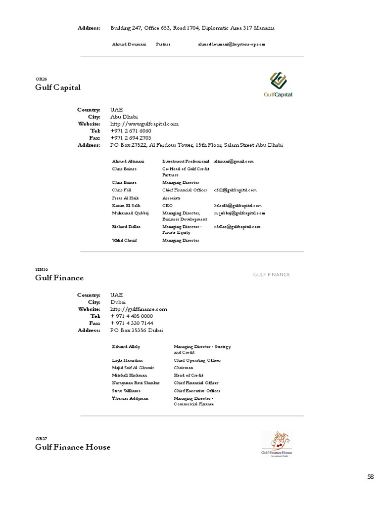 Gulf Capital Contact Information | PDF | Finance & Money Management | Law