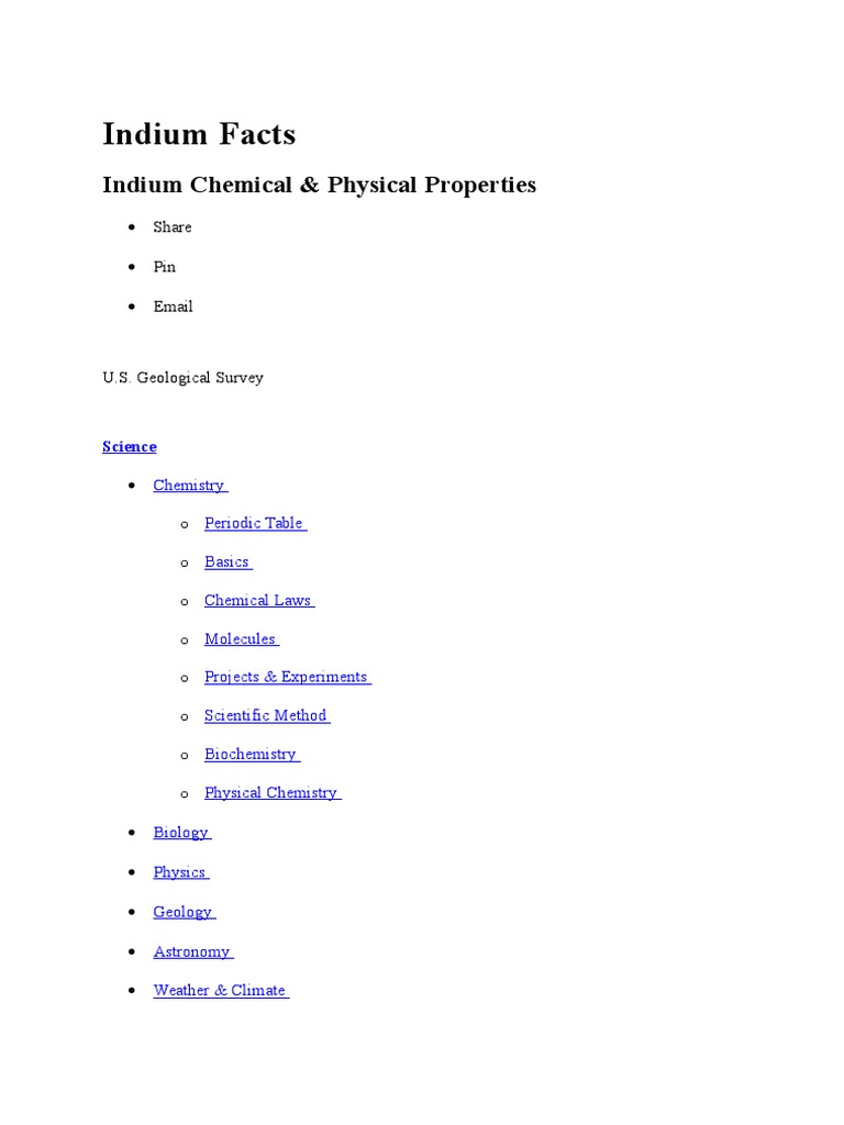 Indium Facts: Indium Chemical & Physical Properties | PDF