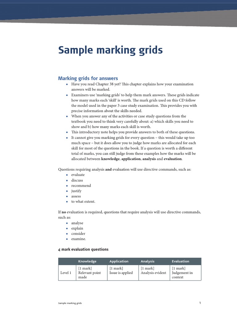 Sample Marking Grids | PDF | Reason | Evaluation