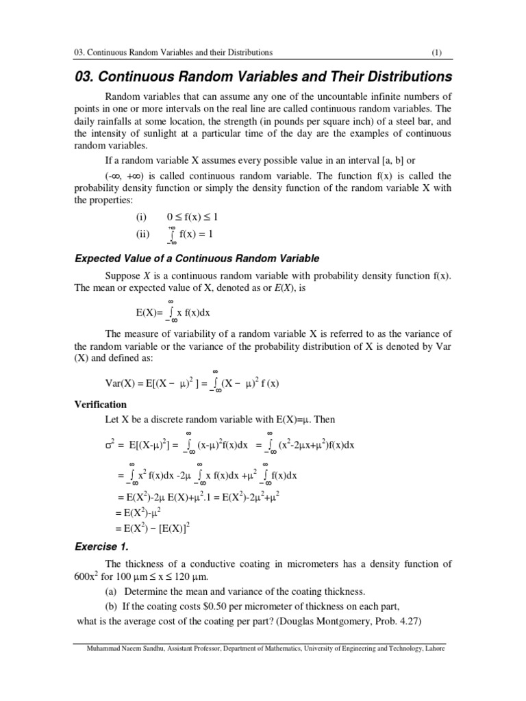 Handout 03 Continuous Random Variables | PDF | Probability Distribution | Normal Distribution