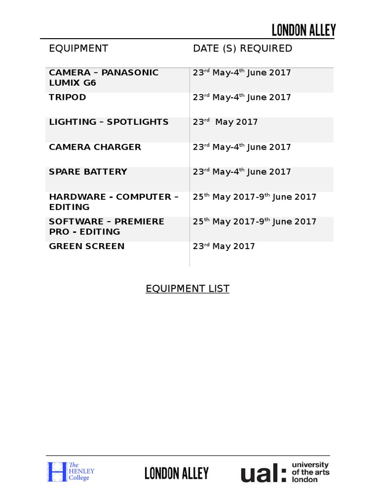 Equipment List | PDF